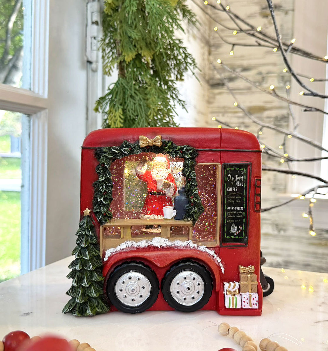 Lighted Swirl Trailer With Santa Serving Cocoa Lighted Water Lantern ...