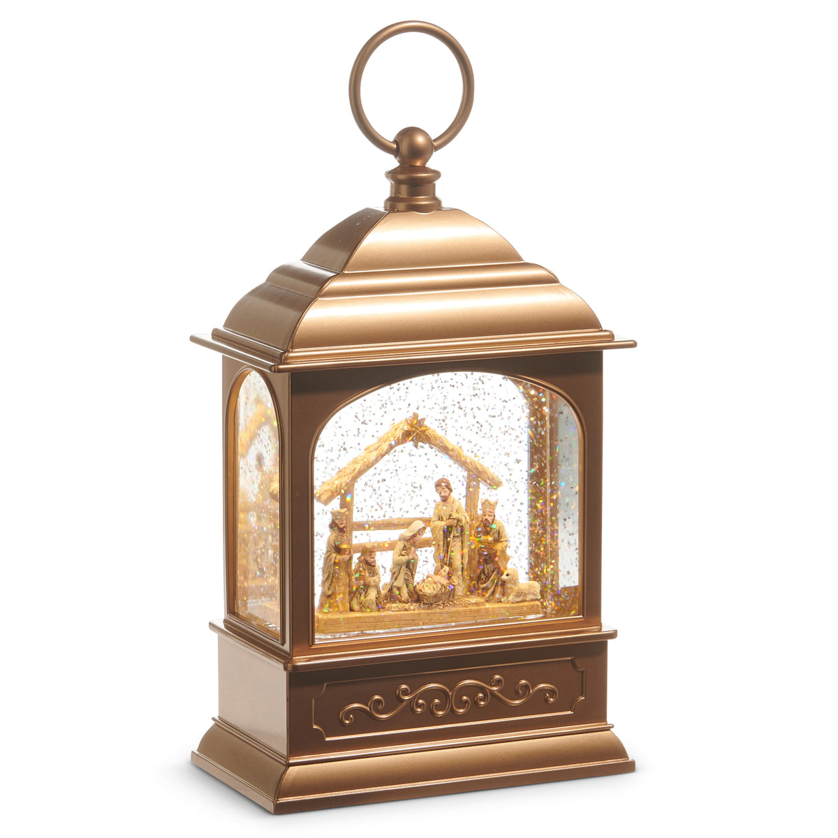 Champagne-Gold Nativity and Creche Lighted Water Lantern With Swirling ...