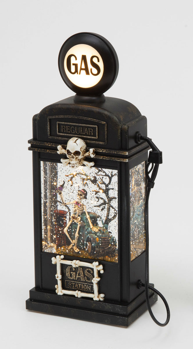 Skeleton Scene Gas Station Halloween Water Lantern With Swirling Glitt ...