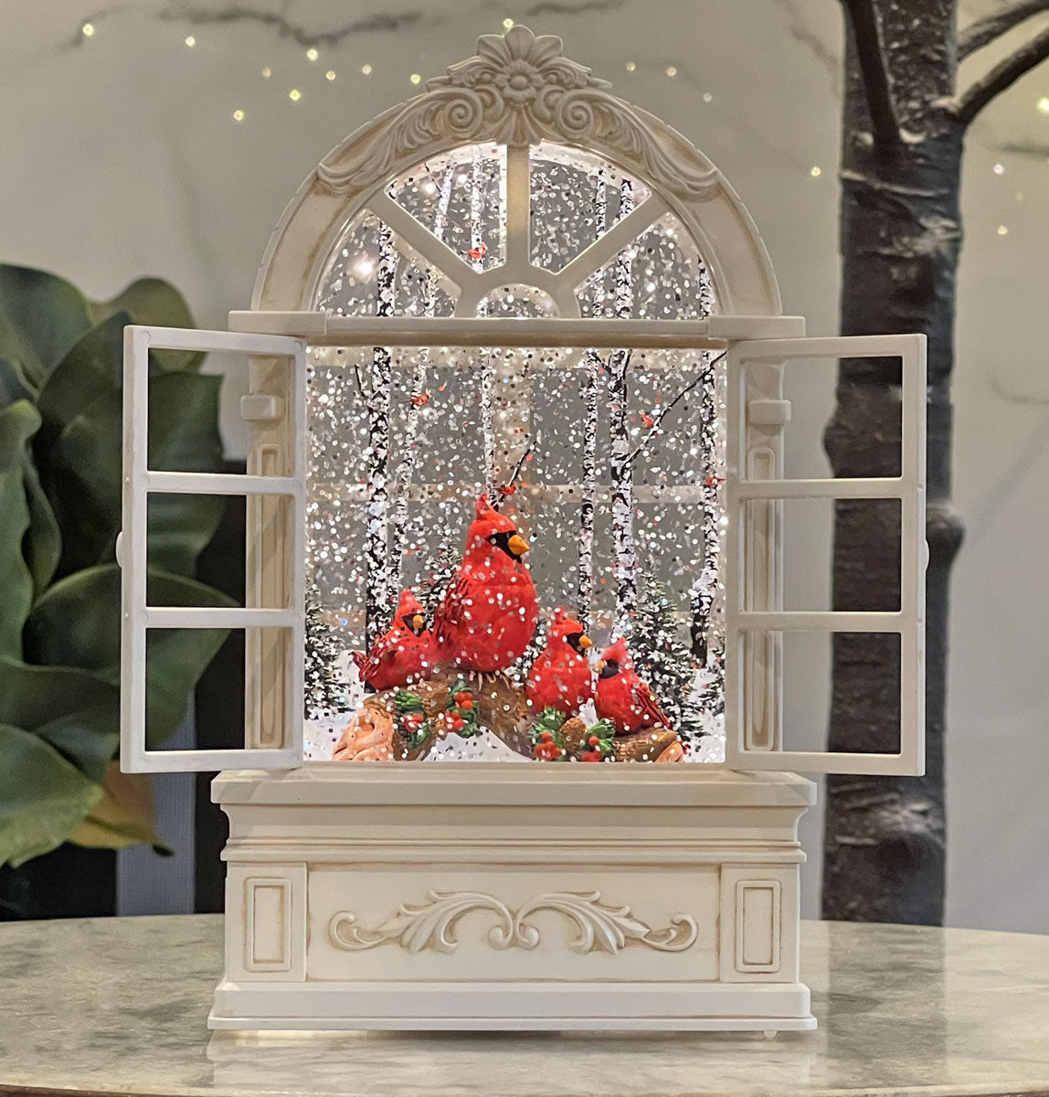Cardinals In Open Window Arched Lighted Water Lantern - 90356 - USB Co ...