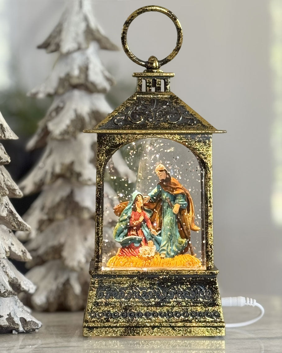 8.5" Antique Lighted Nativity Scene Lighted Water Lantern With Swirlin ...