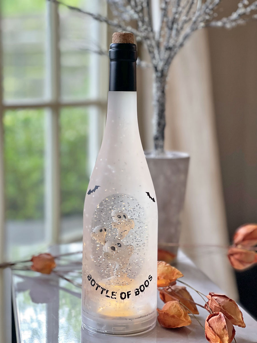 Bottle of Boos Halloween Lighted Wine Bottle With Swirling Glitter - 1 ...