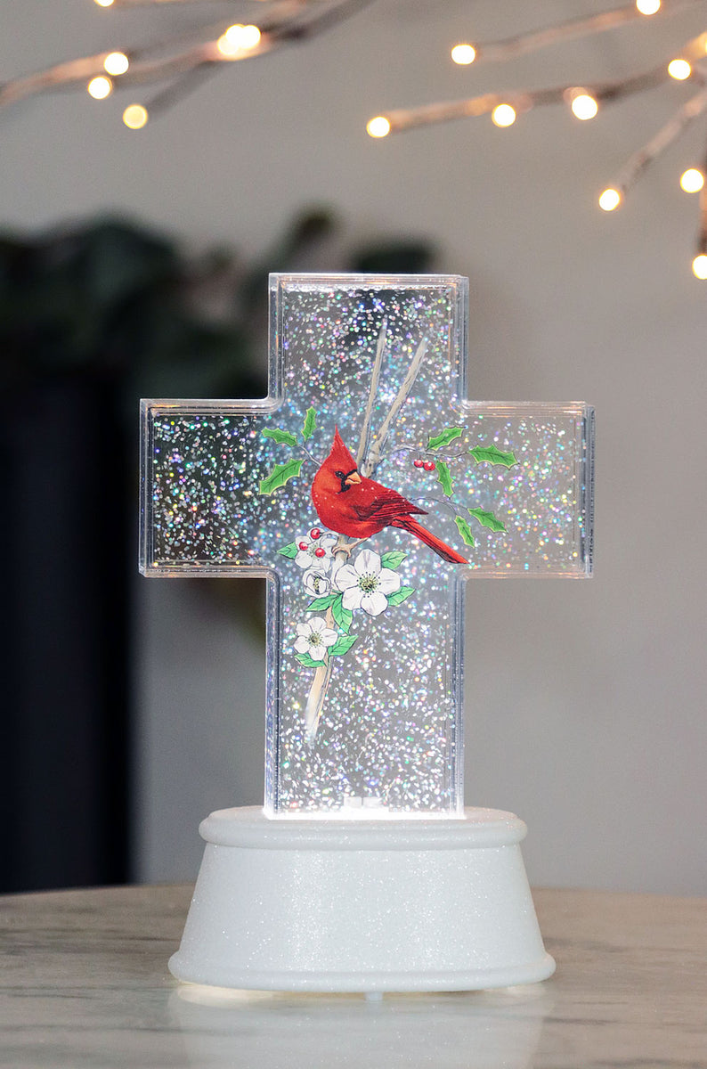 Clear Acrylic Cross With Cardinal Print Lighted Water Lantern - 136546 ...