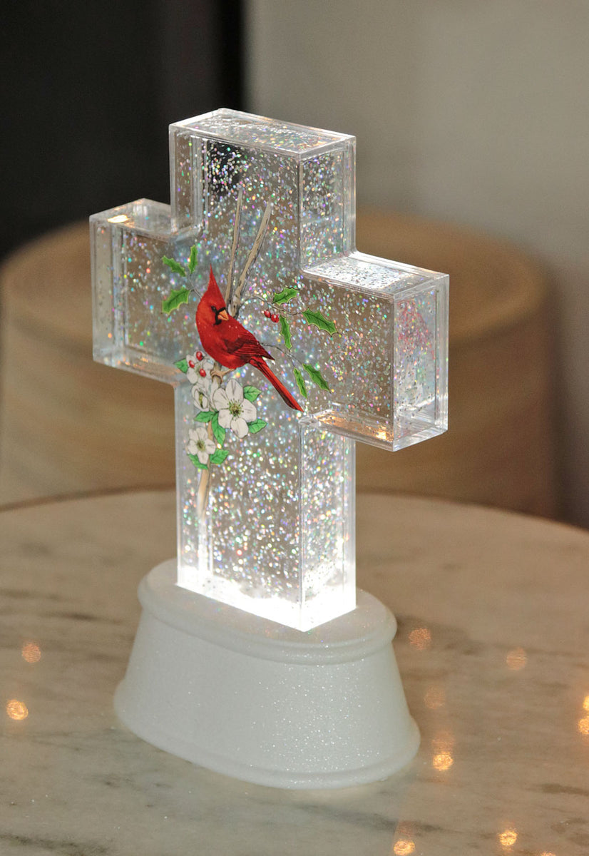 Clear Acrylic Cross With Cardinal Print Lighted Water Lantern - 136546 ...