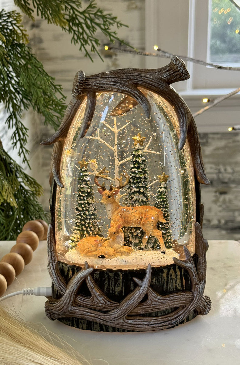 8.7" Antler Water Globe With Deer Scene In Swirling Glitter - 137199 N ...