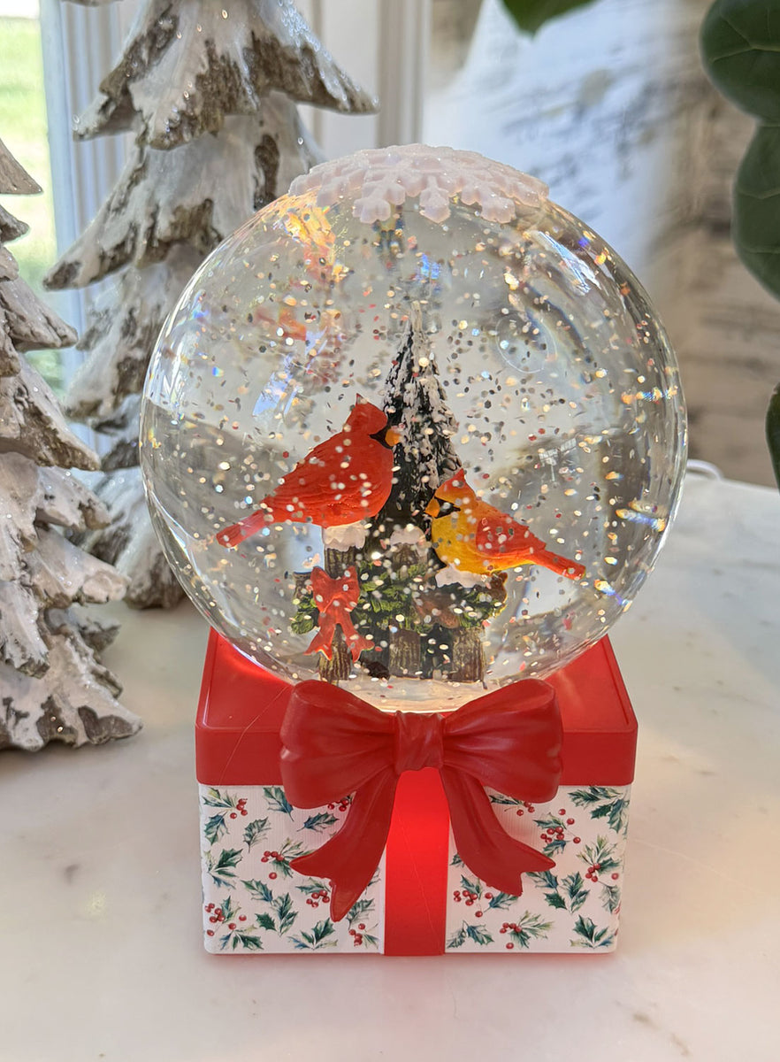 Cardinal Scene On Gift Box Snow Globe Water Lantern - 98101 - New ...